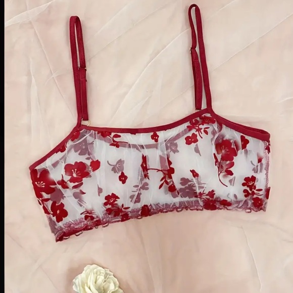 Intimates & Sleepwear | Womens Red Mesh Floral Spring Summer Lingerie ...